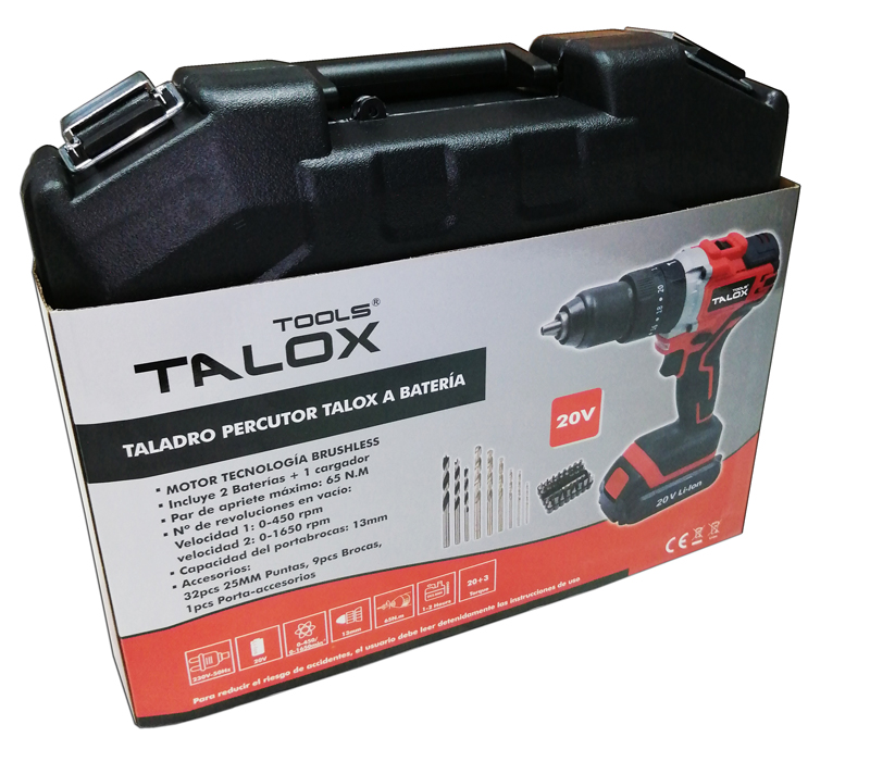 TALOX TALADRO PERCUTOR A BATERIA 20V +2 BATERIAS+CARGADOR